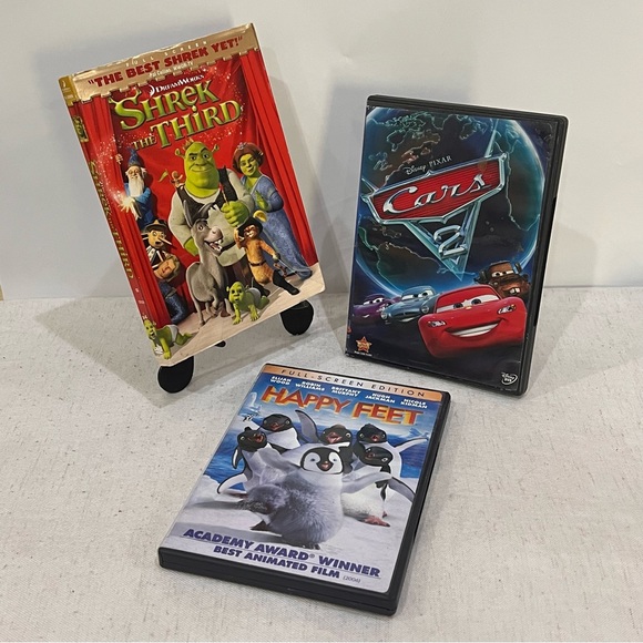 Disney | Media | 3 Cartoon Movie Dvd Bundle Cars 2 Happy Feet Shrek The ...